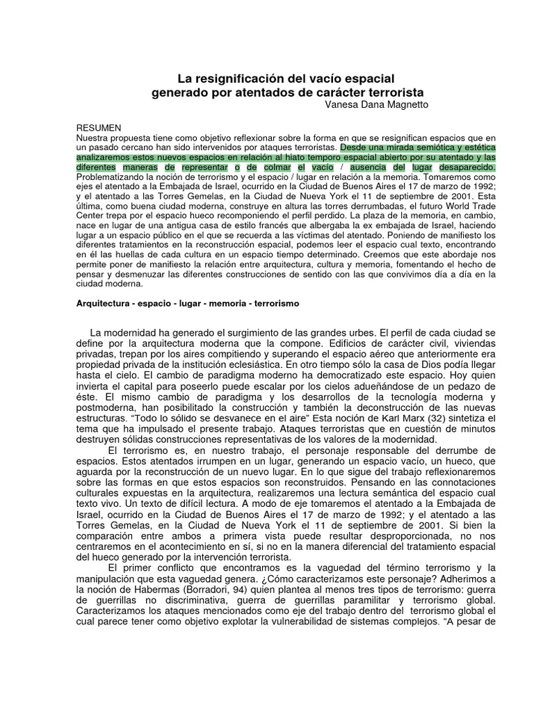 La Resignificacion Del Vacio Espacial | PDF | World Trade Center (1973 ...