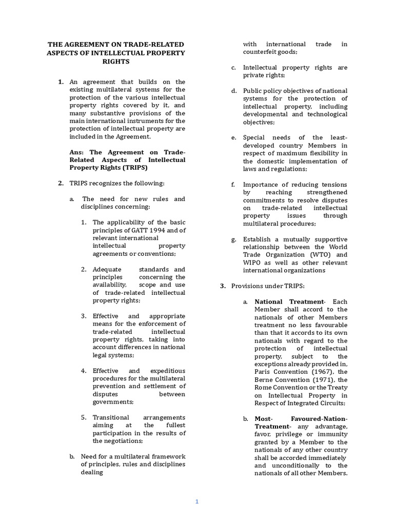 TRIPS Reviewer | PDF | Trips Agreement | Trademark