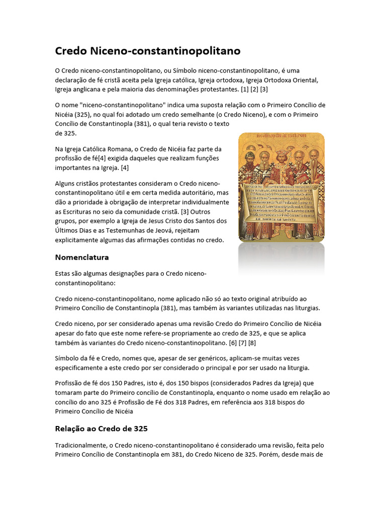 Credo Niceno Constantinopolitano | PDF | Cristianismo antigo | Trinitarianismo