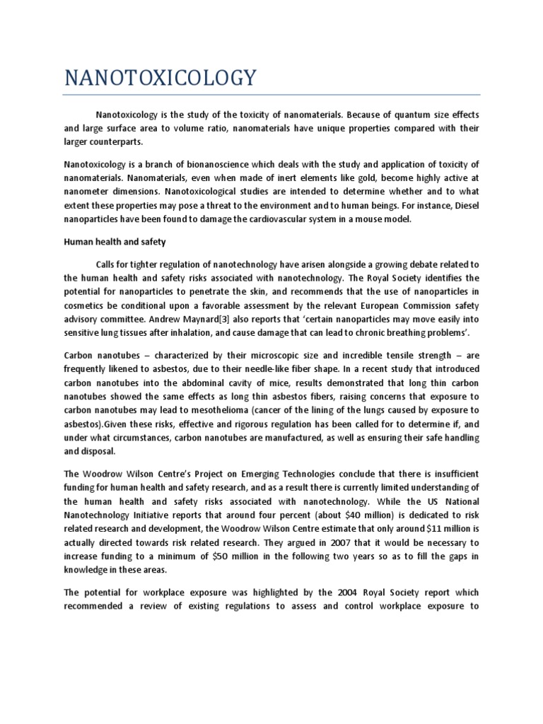 Nanotoxicology: Human Health and Safety | PDF | Nanotoxicology | Nanotechnology