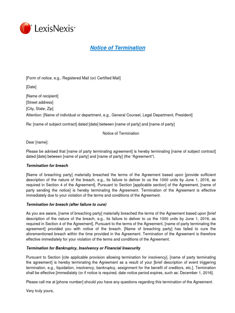 Commercial Transactions Notice of Termination | PDF | Breach Of ...