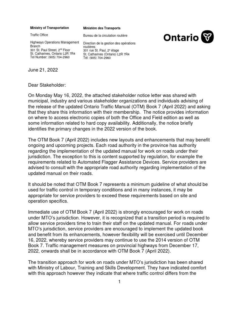 OTM Book 7 2022 Implementation Notice | PDF | Traffic | Traffic Light