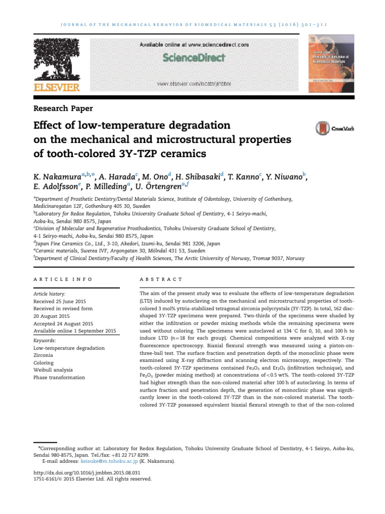 Low-Temperature Degradation of 3Y-TZP Ceramics | PDF | Zirconium ...