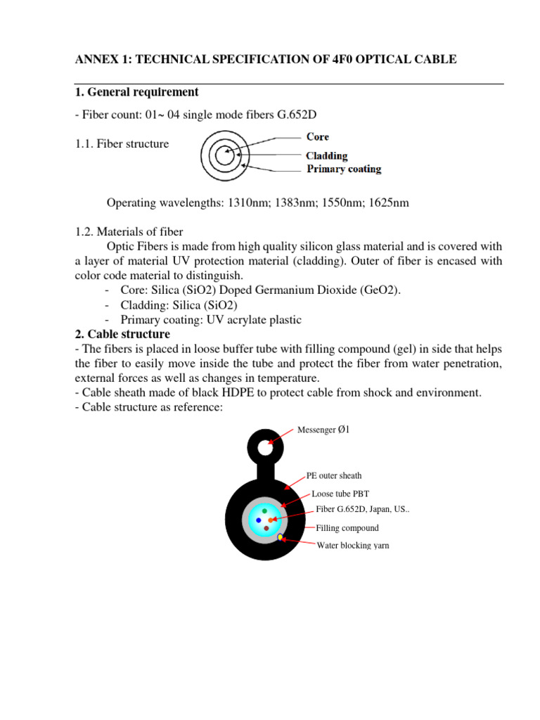 Technical Spec 4FO Cable | PDF | Optical Fiber | Silicon Dioxide