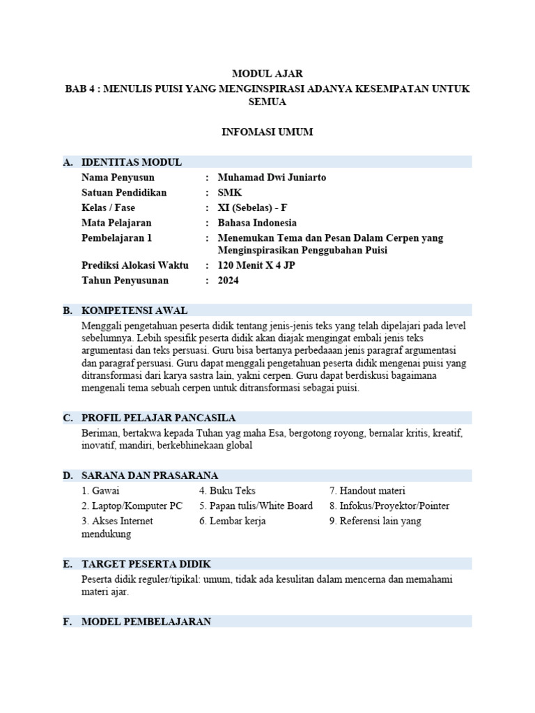 Bab 4 Menulis Puisi Yang Menginspirasi | PDF