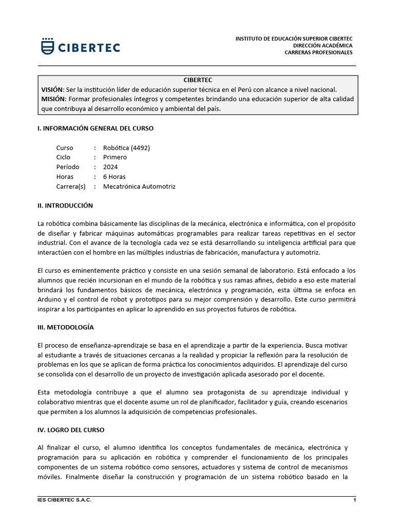 Modular - Silabo 2024 01 Robótica (4492) | PDF | Electrónica | Red eléctrica