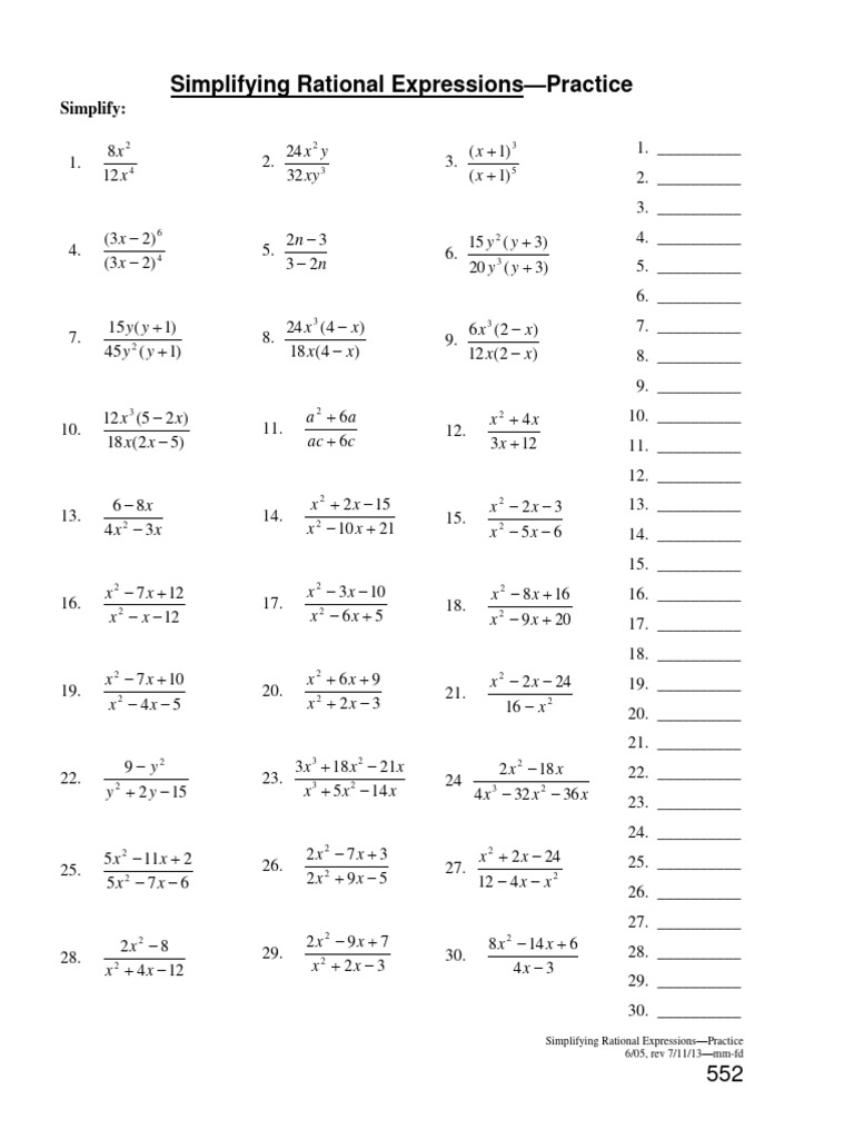 Simplifying Rational Expressions Practice | PDF | Teaching Methods ...