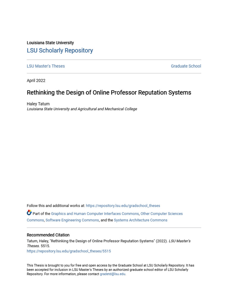 Rethinking The Design of Online Professor Reputation Systems | PDF ... Rethinking The Design of Online Professor Reputation Systems | PDF ...