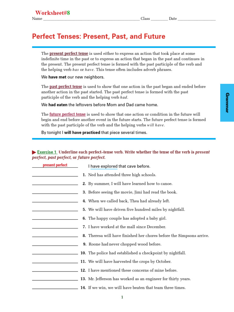 Perfect Tenses - Grammar Practice | PDF | Grammatical Tense | Perfect ...