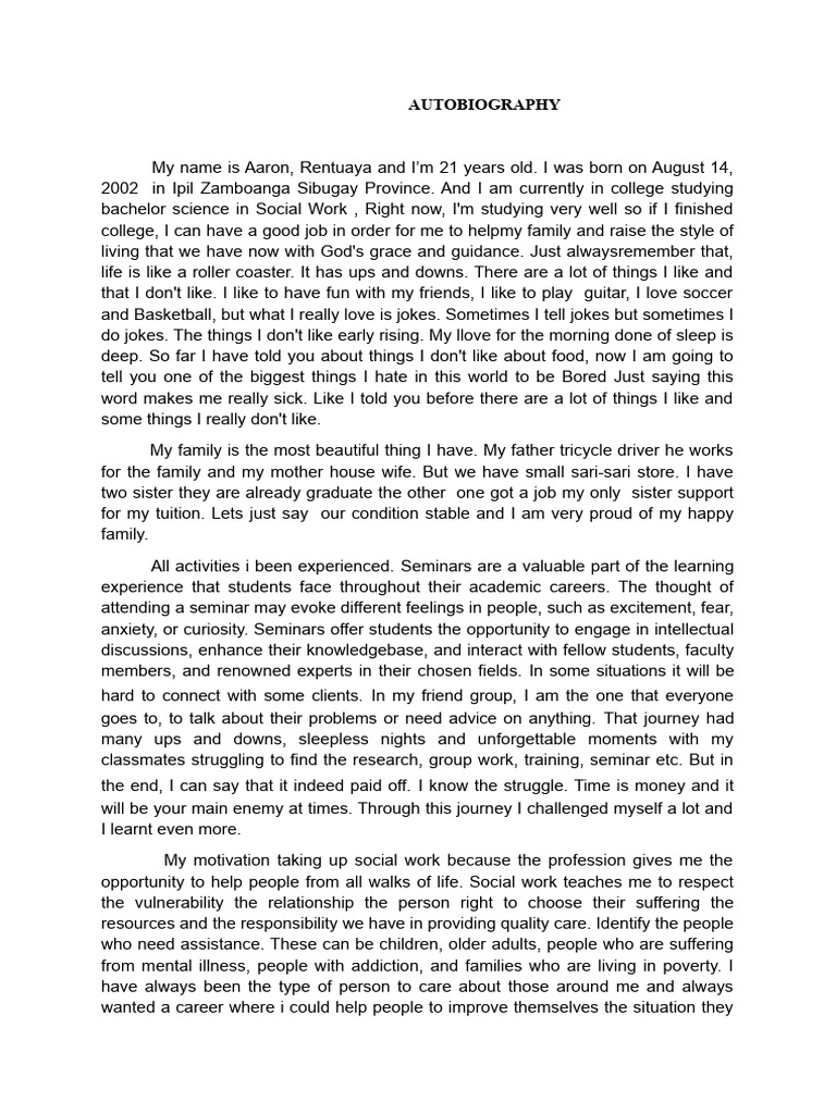 Autobiography | PDF | Social Work | Social Psychology