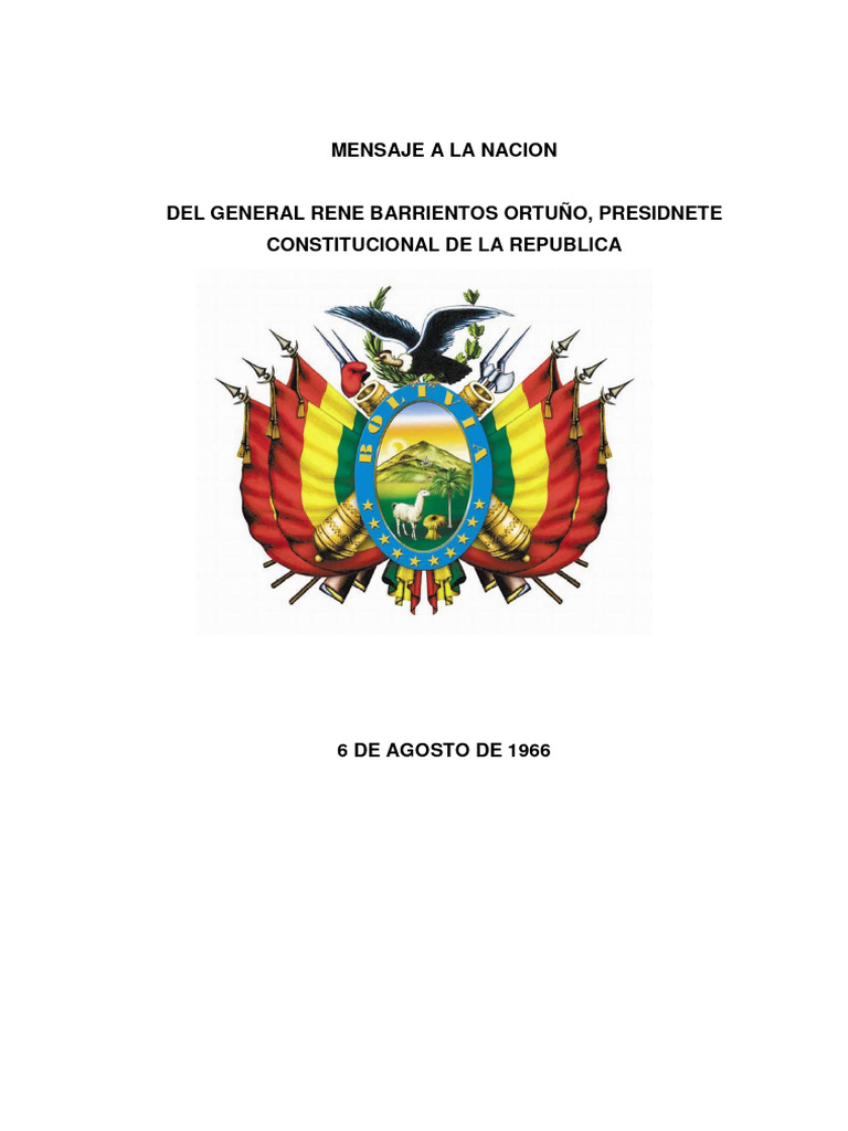 Mensaje A La Nacion RENE-BARRIENTOS-1966 | PDF | Bolivia | Democracia
