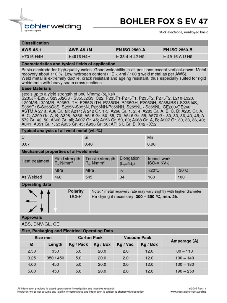 Böhler Fox EV 47 Electrode Overview | PDF | Steel | Industrial Processes