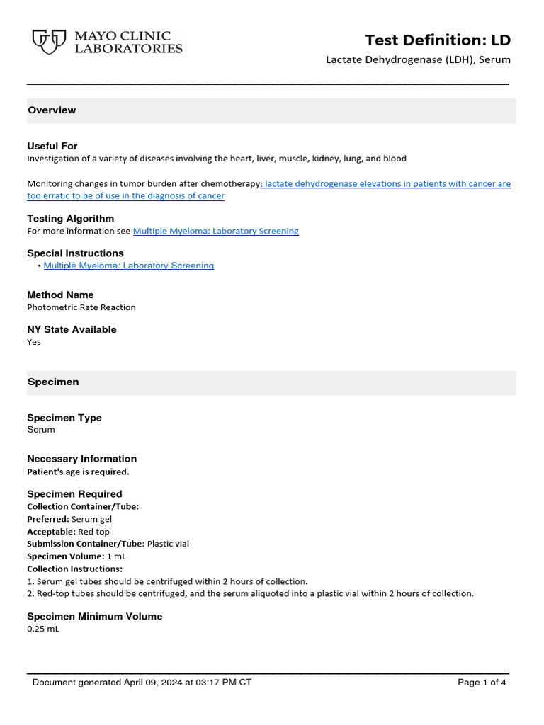 Test Information LD | PDF | Lactate Dehydrogenase | Nicotinamide ...