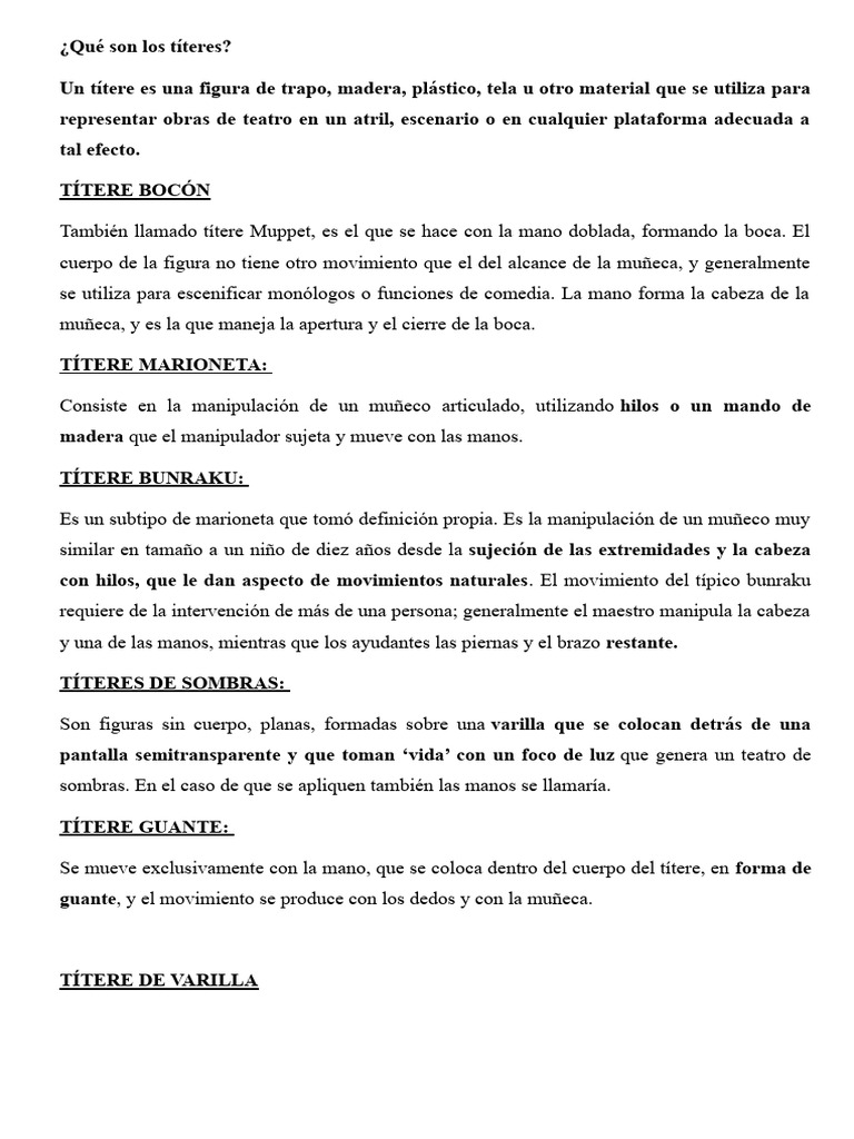 Qué Son Los Títeres | PDF | Marionetas | Mano