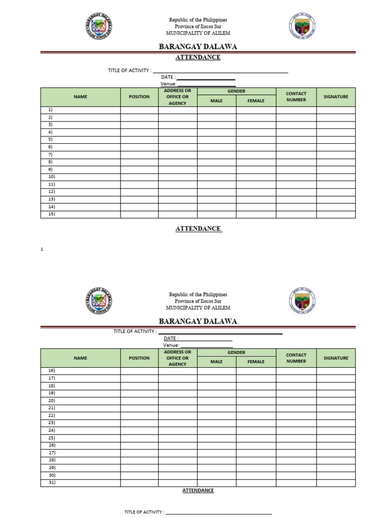 ATTENDANCE Sheets | PDF