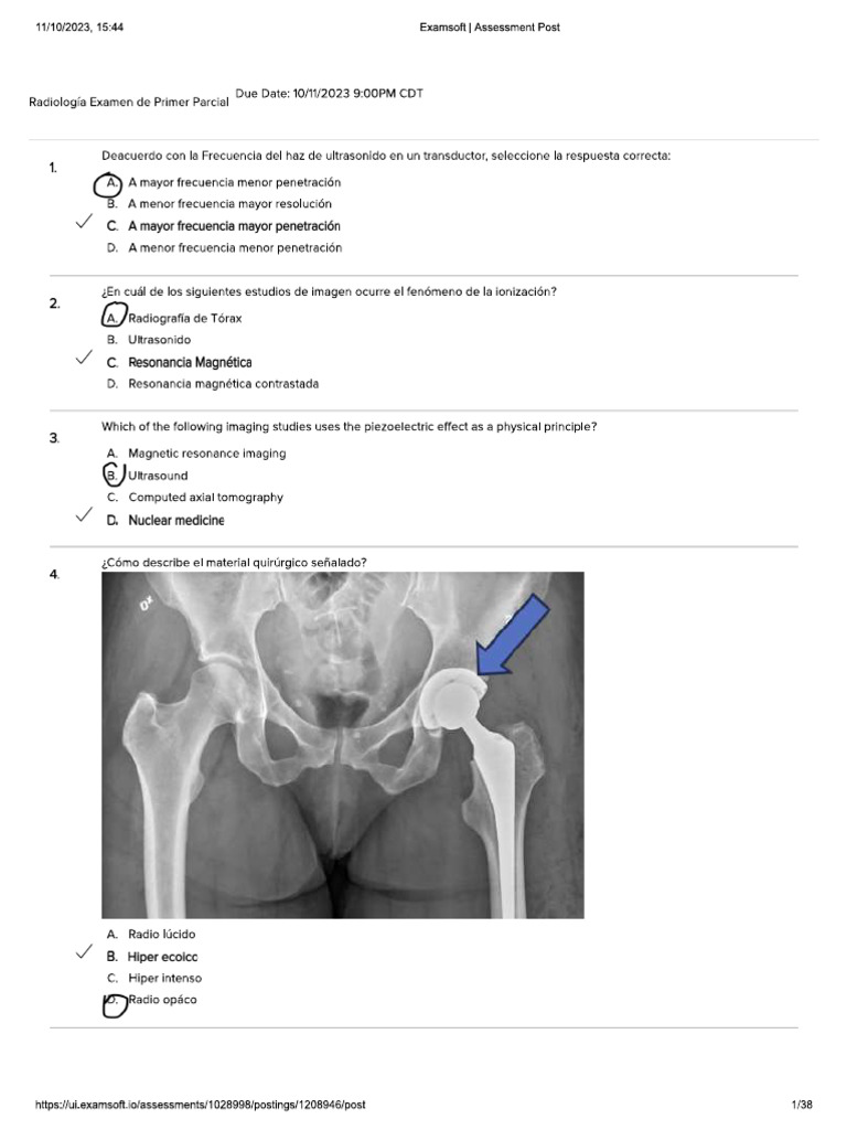 Radiologia Examen de Primer Parcial ID 1208998 | PDF