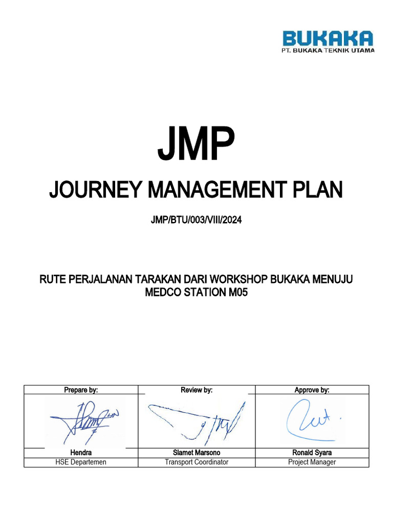 JMP - Journey Management Plan Tarakan Workshop BKK - Medco M05 | PDF