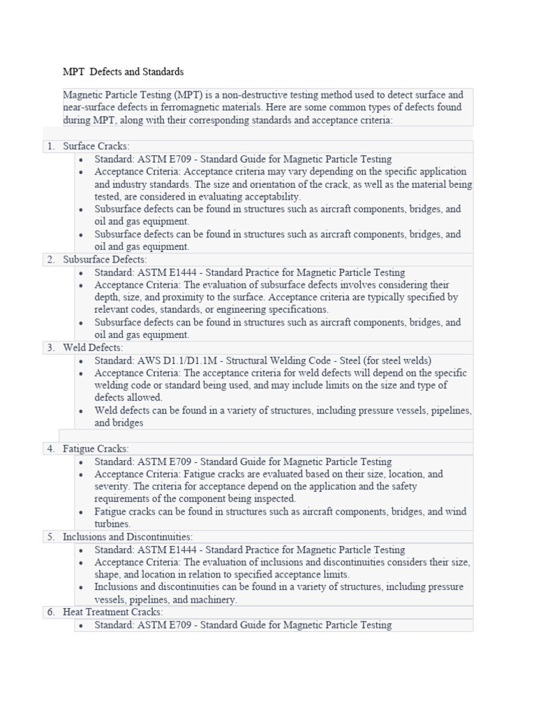 MPT Defects and Standards | PDF | Nondestructive Testing | Welding