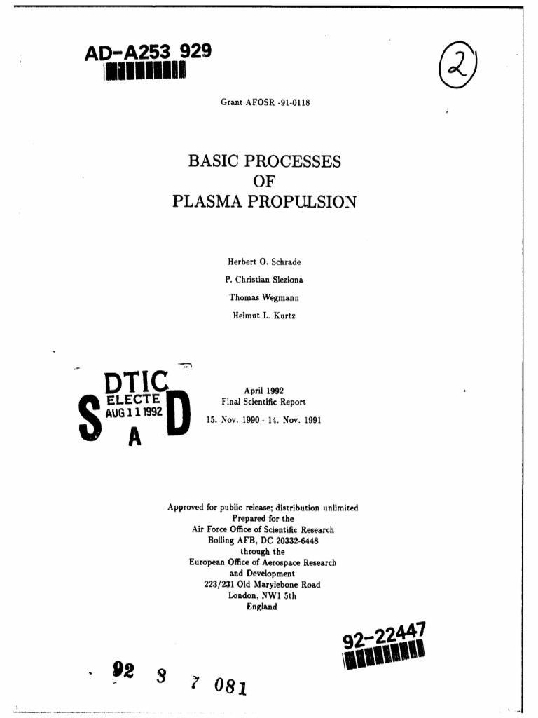 ADA253929 | PDF | Plasma (Physics) | Fluid Dynamics