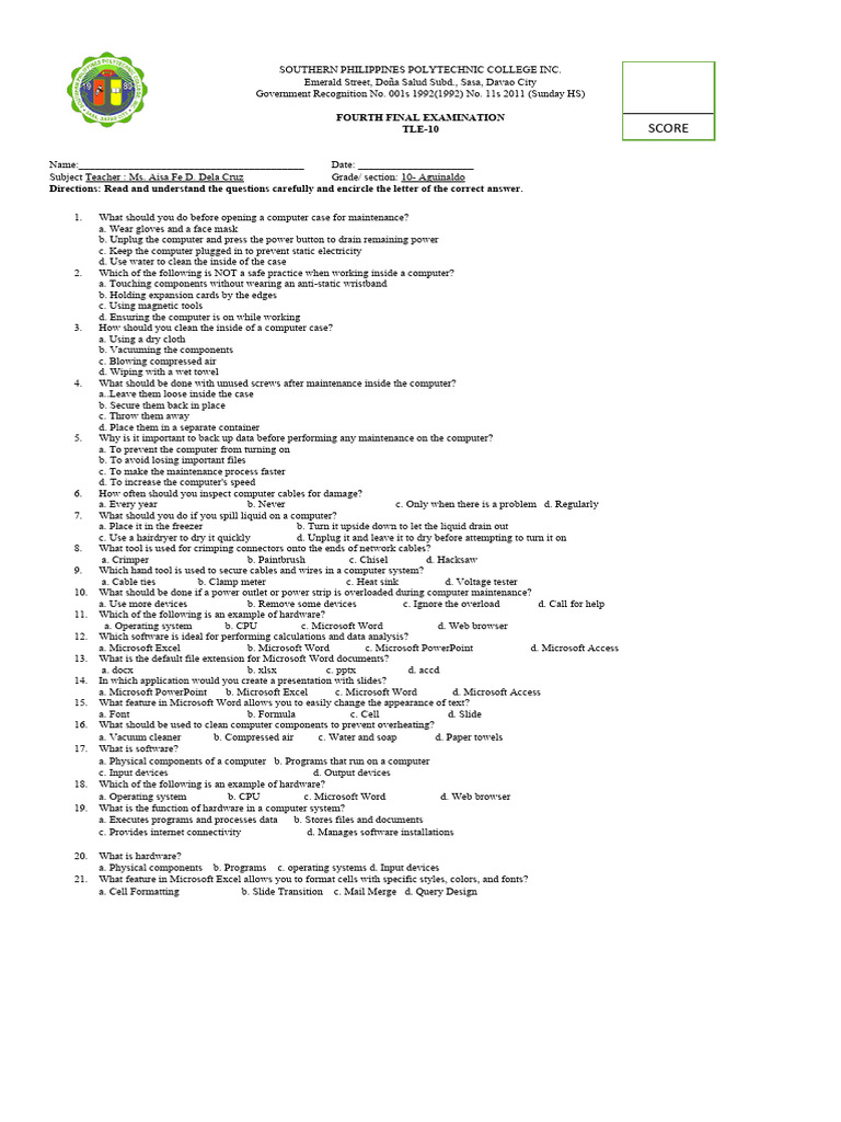 Grade 10 3rd Periodical Exam | PDF | Microsoft Excel | Microsoft Word