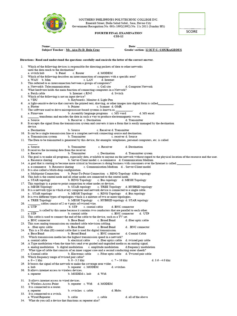 Grade 12 Final 4 | PDF | Network Topology | Information And Communications Technology