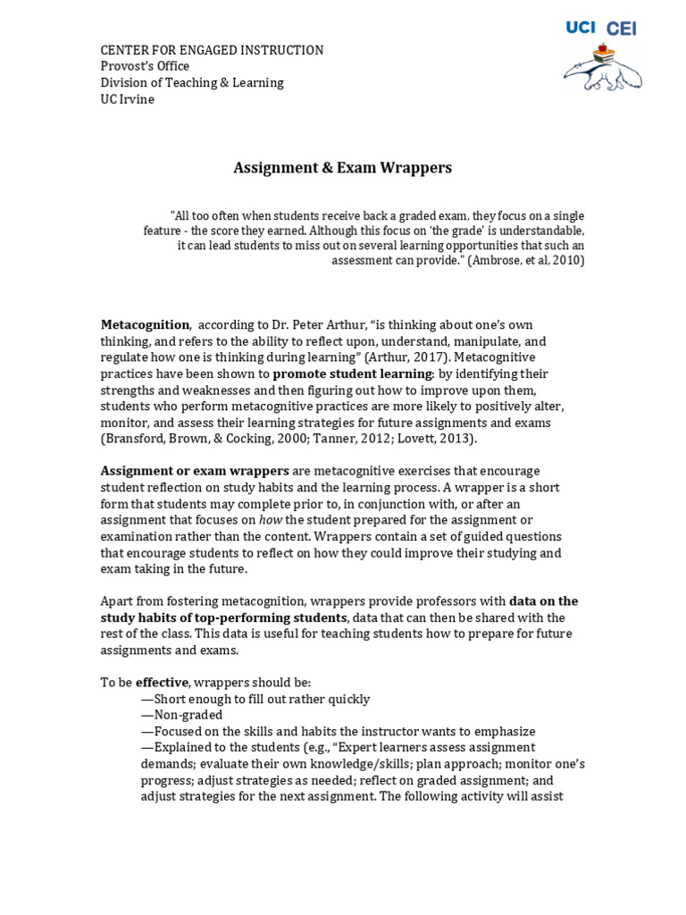 Metacognitive Exam Wrappers Guide | PDF | Learning | Metacognition