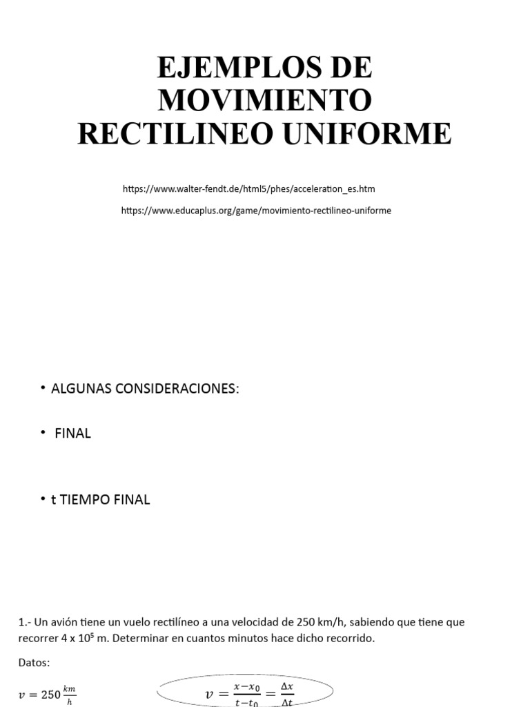 1 Ejemplos de Movimiento Rectilineo Uniforme | PDF | Velocidad