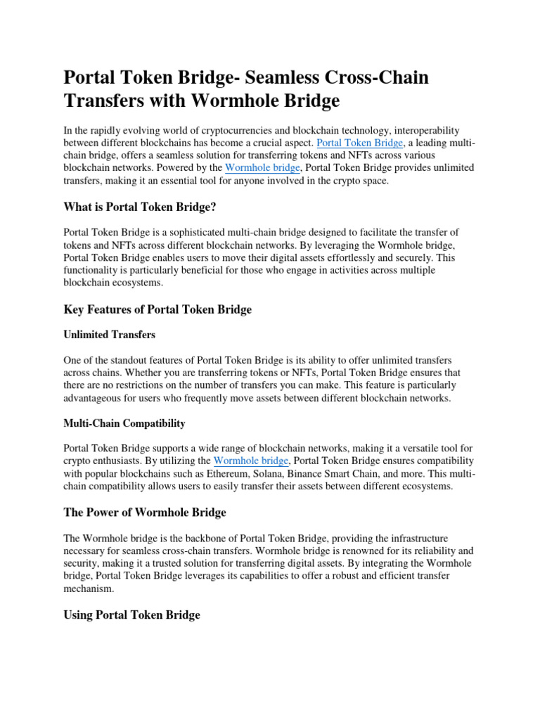 Portal Token Bridge- Seamless Cross-Chain Transfers with Wormhole Bridge | PDF | Cryptocurrency ...