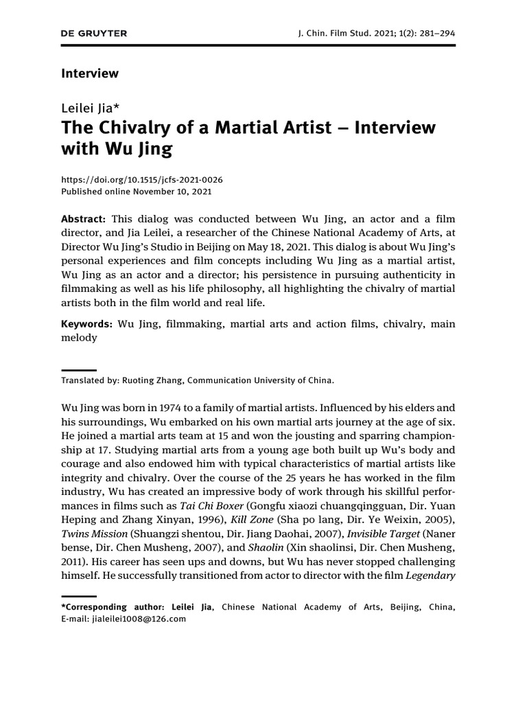 The Chivalry of A Martial Artist - Interview With Wu Jing | PDF ...