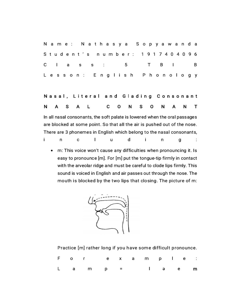 English Phonology - (Nasal, Lateral, and Glading Consonant) | PDF | Consonant | Language Families