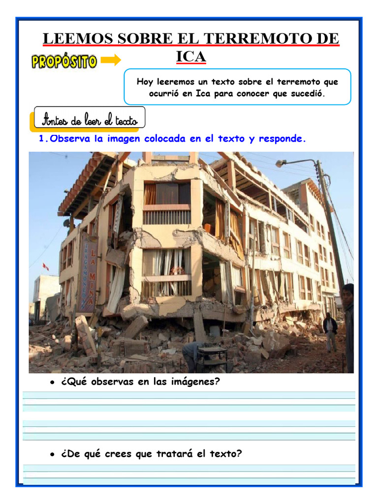 Ficha Com. 12 Agosto Leemos Sobre El Terremoto de Ica | PDF | Temblores ...
