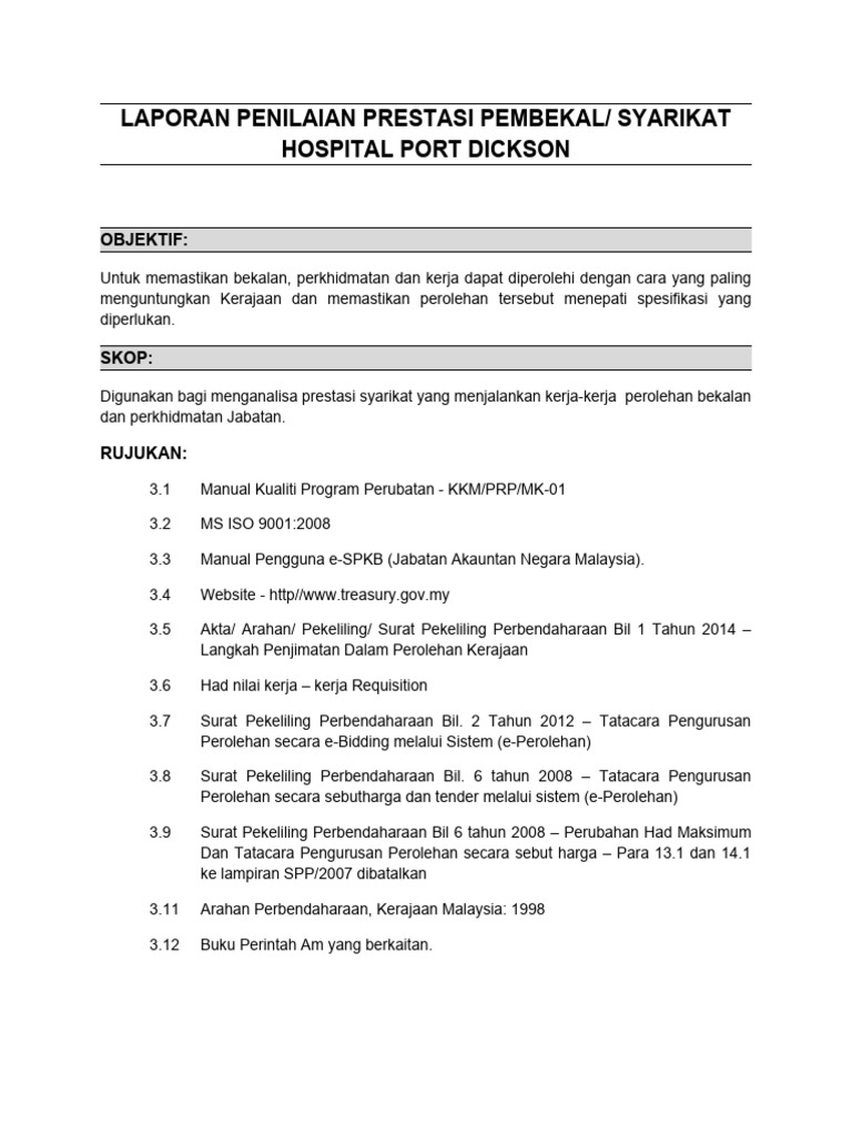 Laporan Prestasi Pembekal HPD | PDF