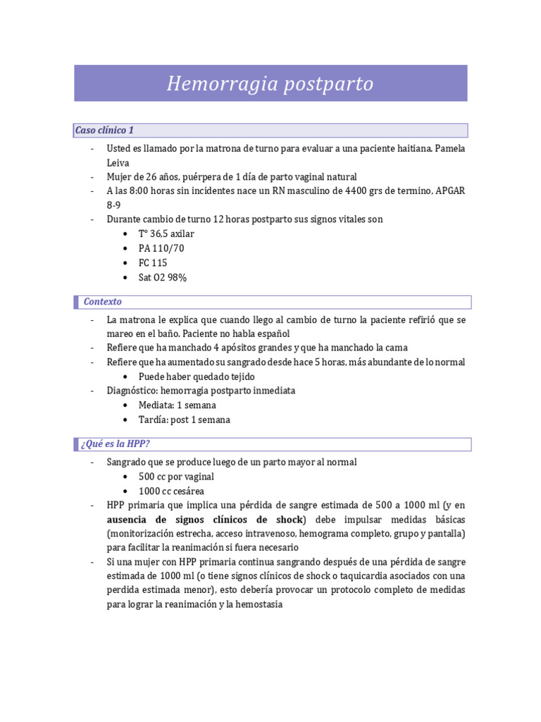 Hemorragia Postparto: Diagnóstico y Manejo | PDF | Embarazo humano | Vertebrados