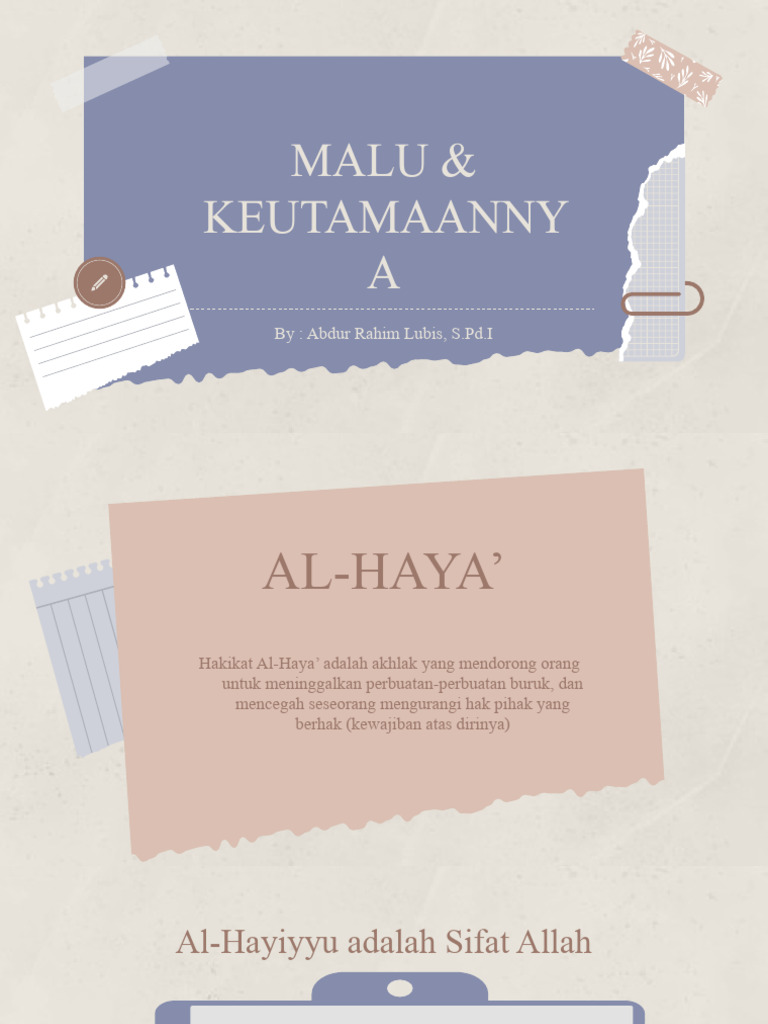Malu Dan Keutamaannya by (ARL) | PDF