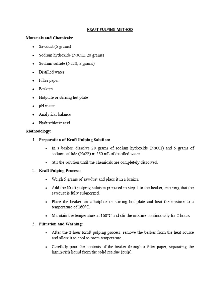 Kraft Pulping Method | PDF | Sodium Hydroxide | Pulp (Paper)