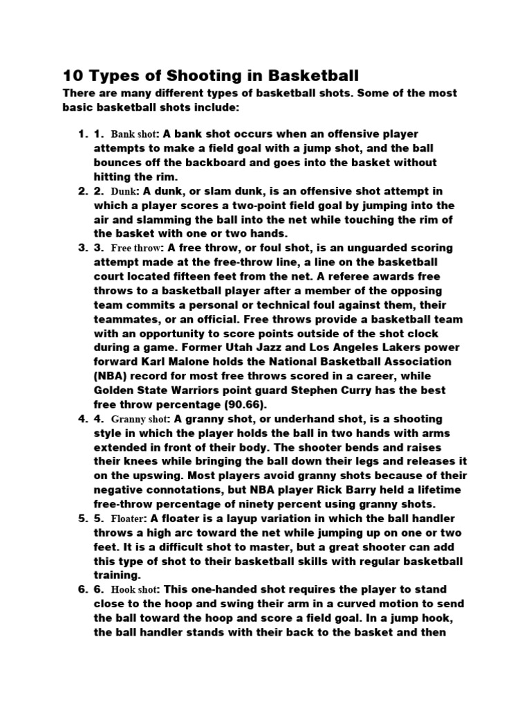 10 Types of Shooting in Basketball | PDF | Sports Rules And Regulations ...