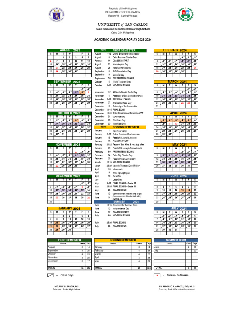 2023-2024-SHS-Calendar | PDF | Academic Term | Christian Festivals And ...
