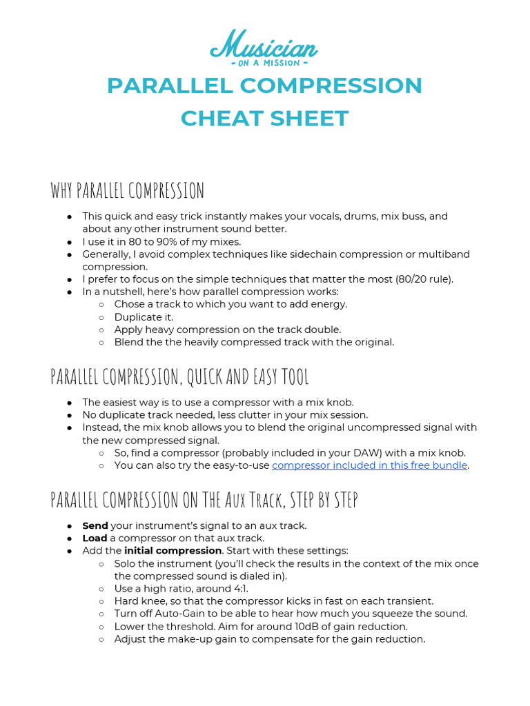 Parallel Compression Cheat Sheet MoaM | PDF | Signal Processing | Sound ...