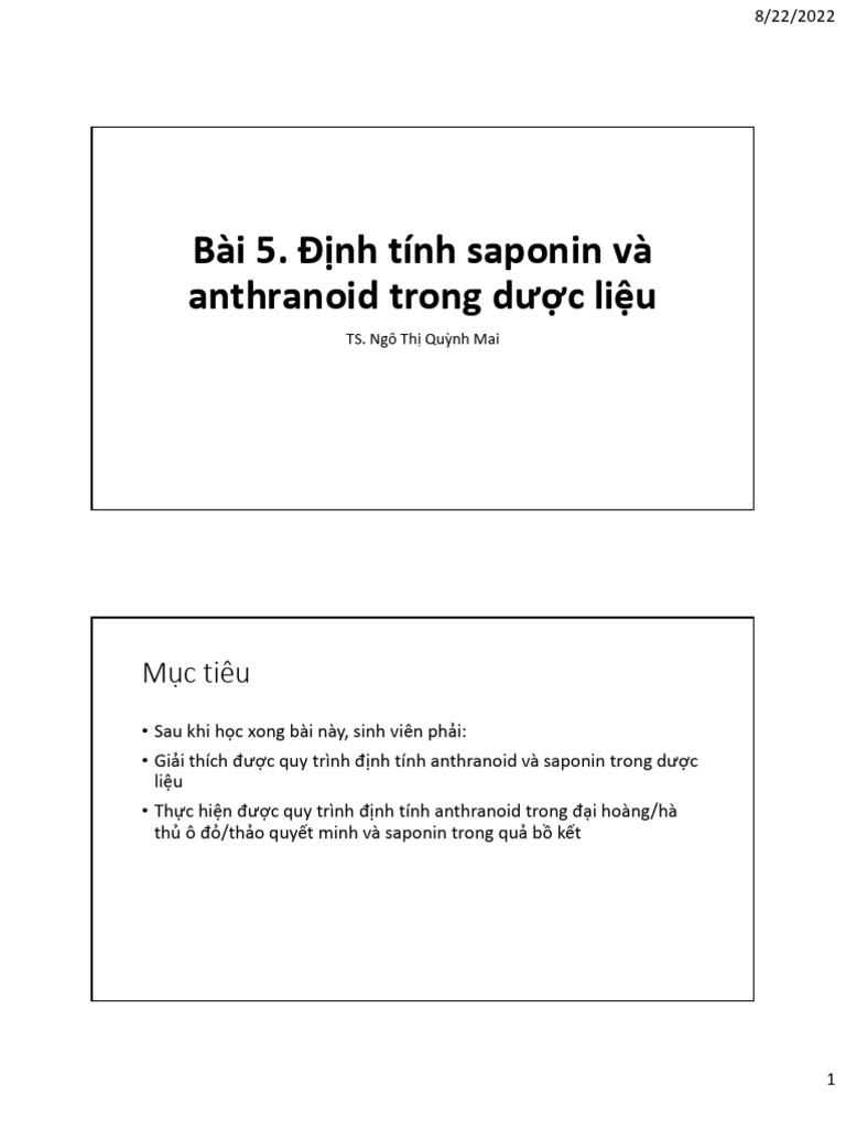 TT. Bài 5. Saponin Và Anthranoid | PDF
