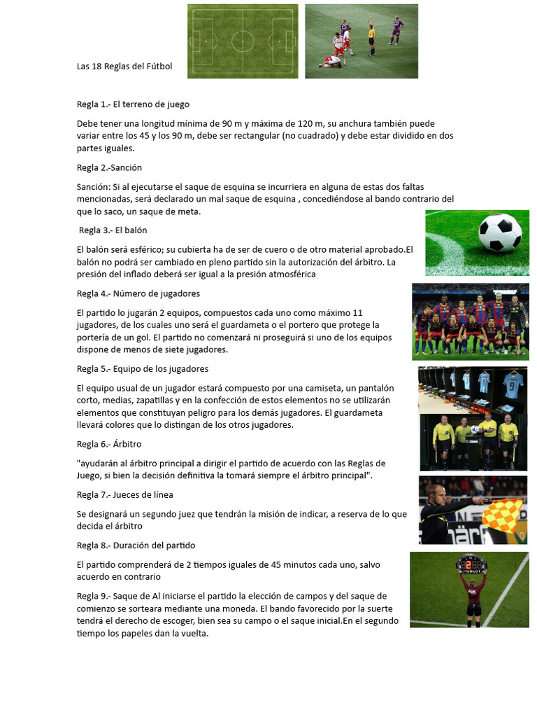 Las 18 Reglas Del Fútbol | PDF | Deportes | Reglas y regulaciones ...