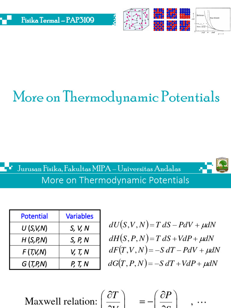 14 More On Thermodynamic Potentials | PDF | Statistical Mechanics | Continuum Mechanics
