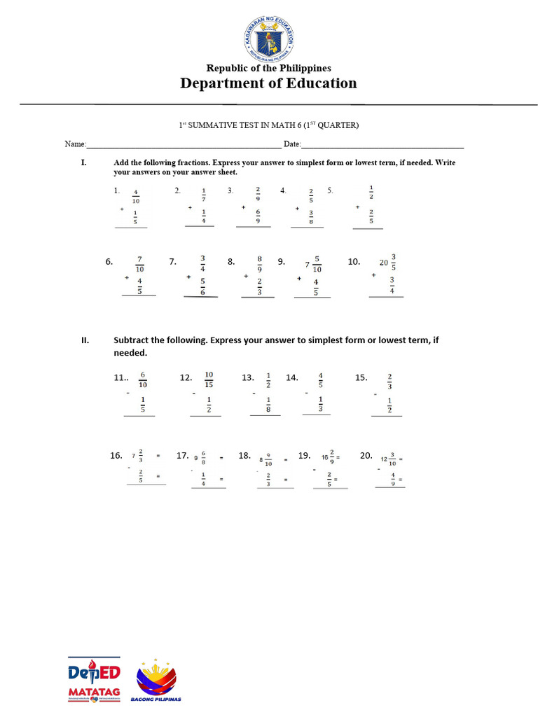 Math 6 Summative Test Series | PDF | Arithmetic | Mathematics