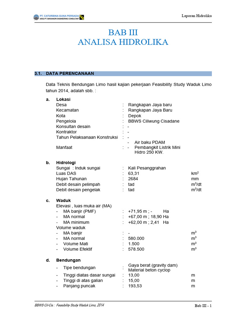 06. Bab III - Nota Perhitungan - Hidrolika | PDF