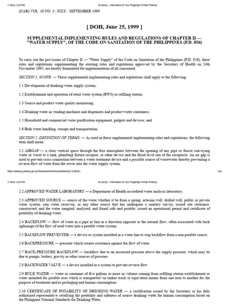 PD 856 - Sanitary Code of The Philippines | PDF | Ion Exchange ...