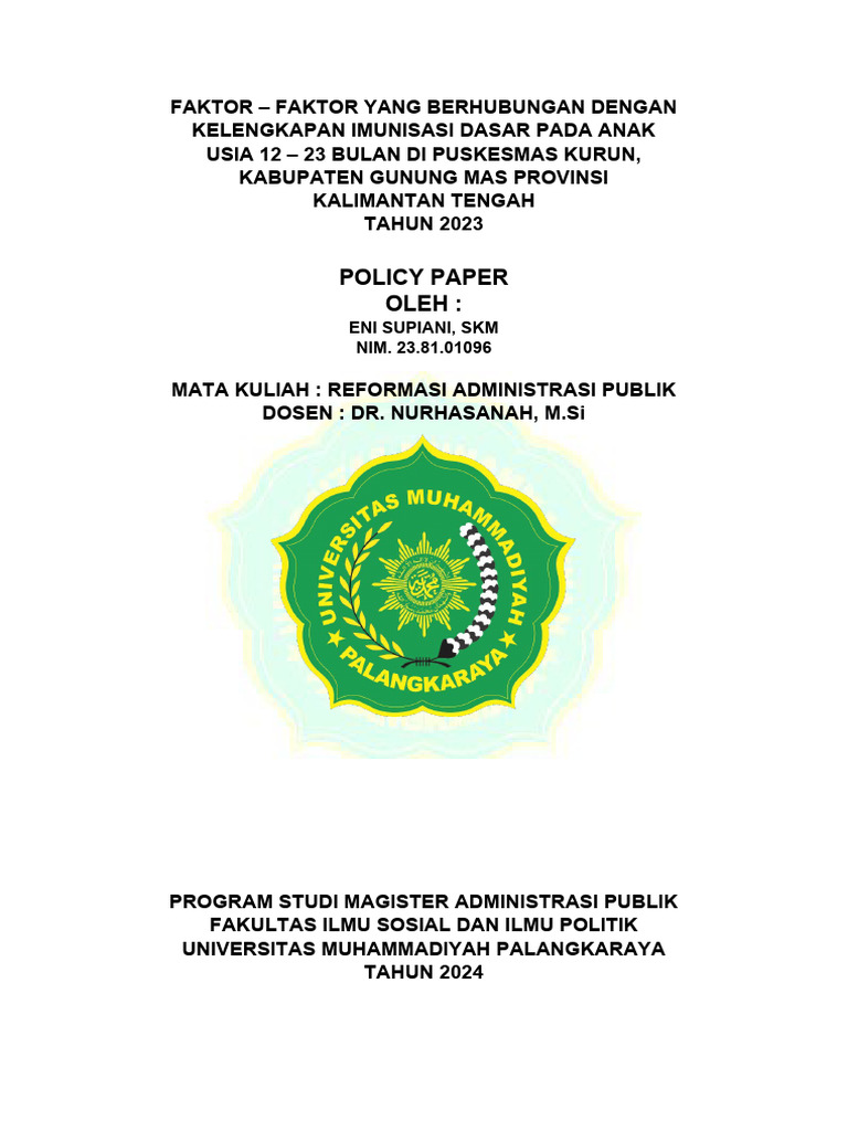 Faktor - Faktor Yang Berhubungan Dengan Kelengkapan Imunisasi Dasar ...