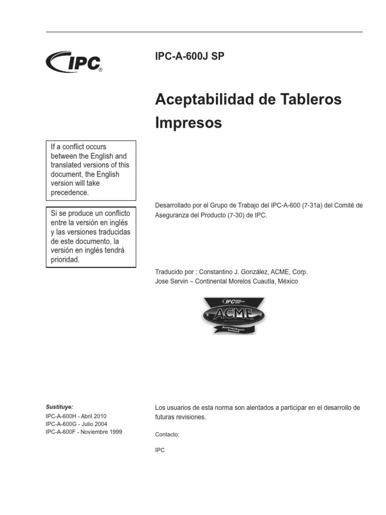 Norma IPC-A-600J-SP Temario | PDF | Placa de circuito impreso ...