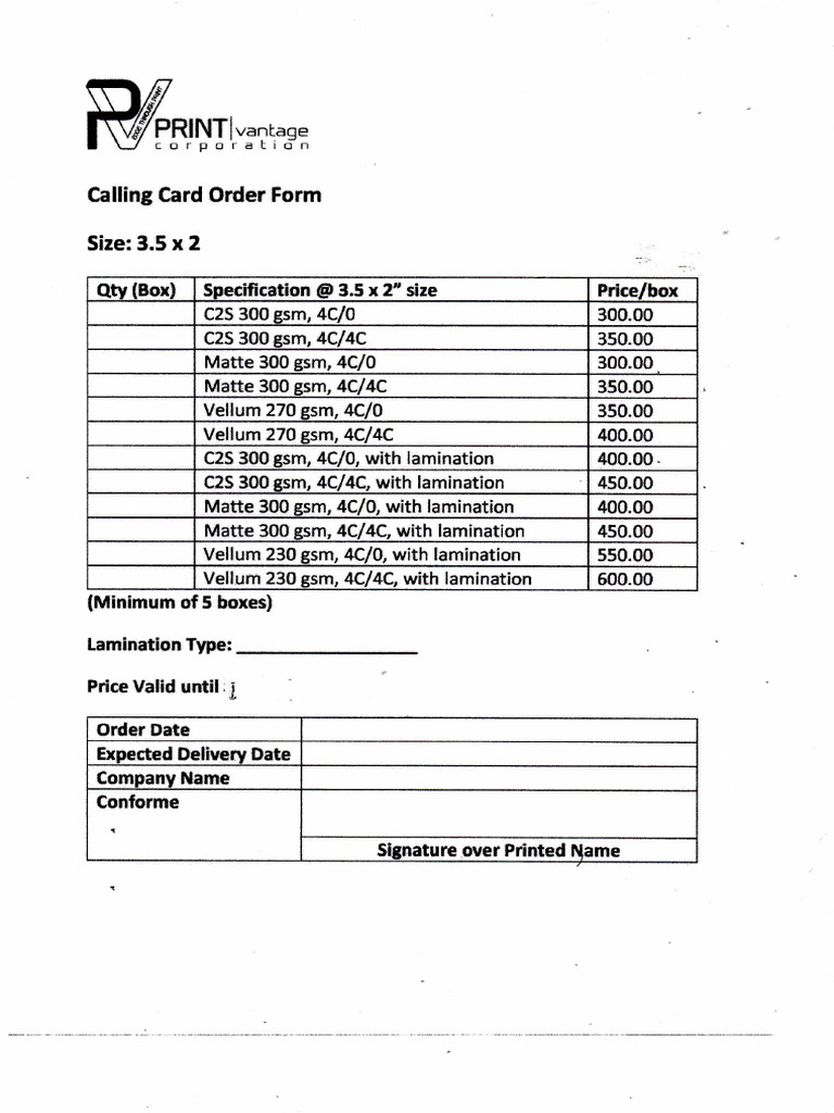 Calling Card Quotation | PDF