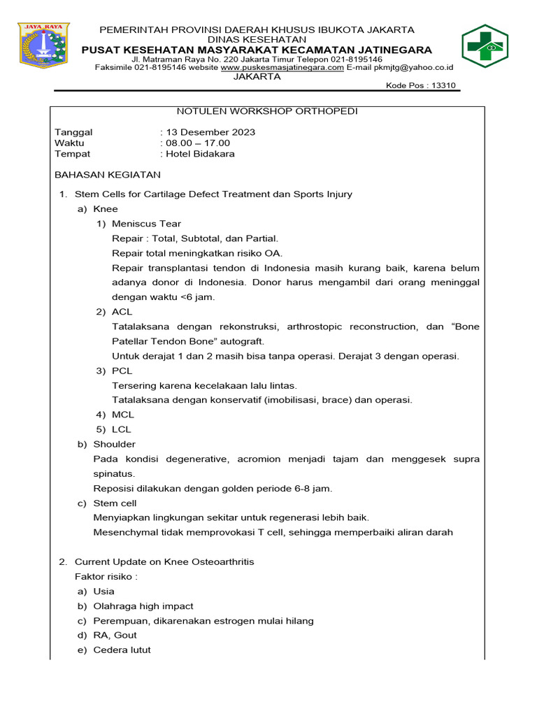 Notulen Workshop Ortopedi | PDF