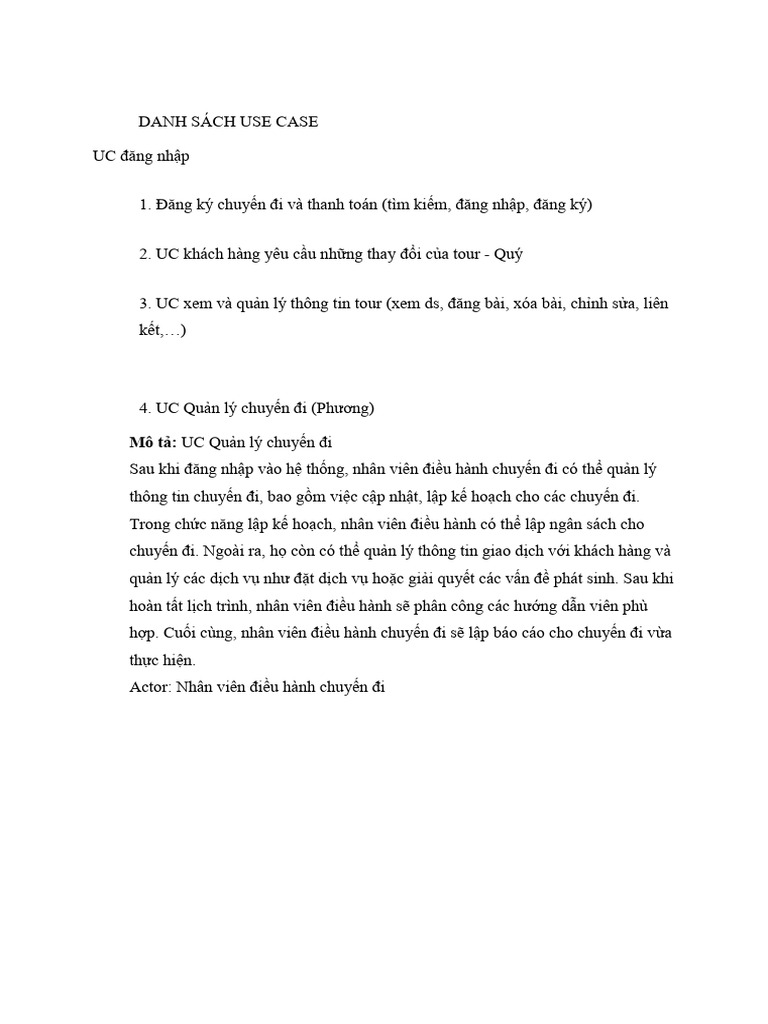 Danh Sách Use Case | PDF