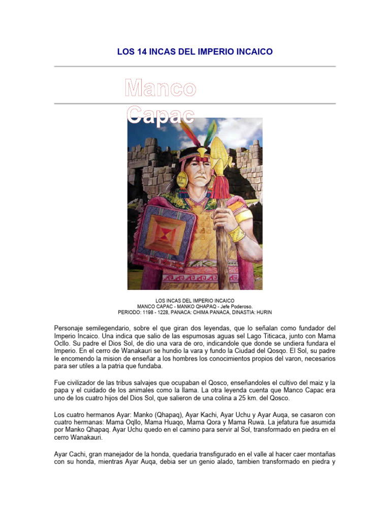Los 14 Incas - Presentacion | PDF | Imperio Inca | Andes